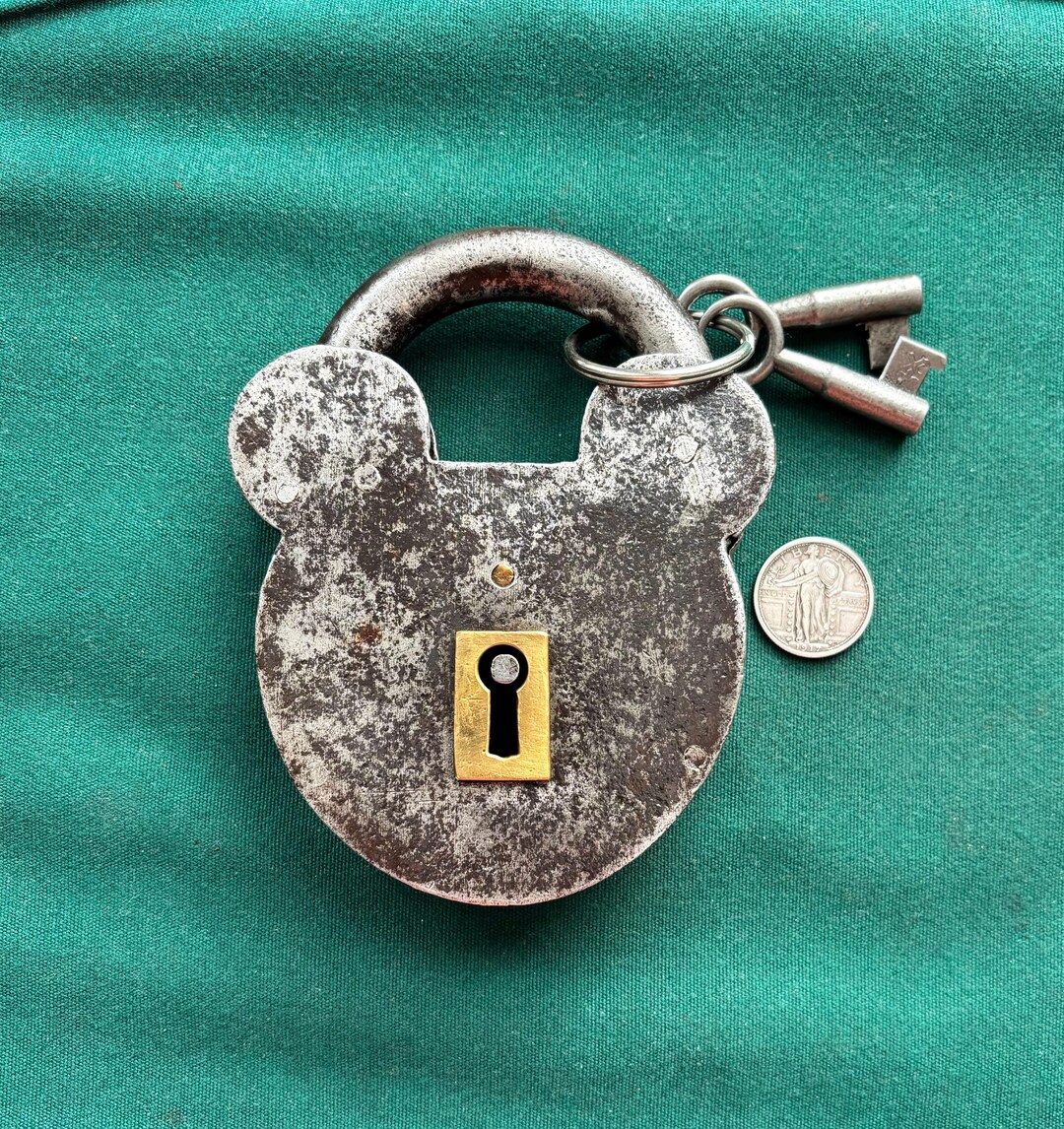 Large Antique BRITISH Lever Padlock 5" Tall + 2 Operable Steel Barrel ...