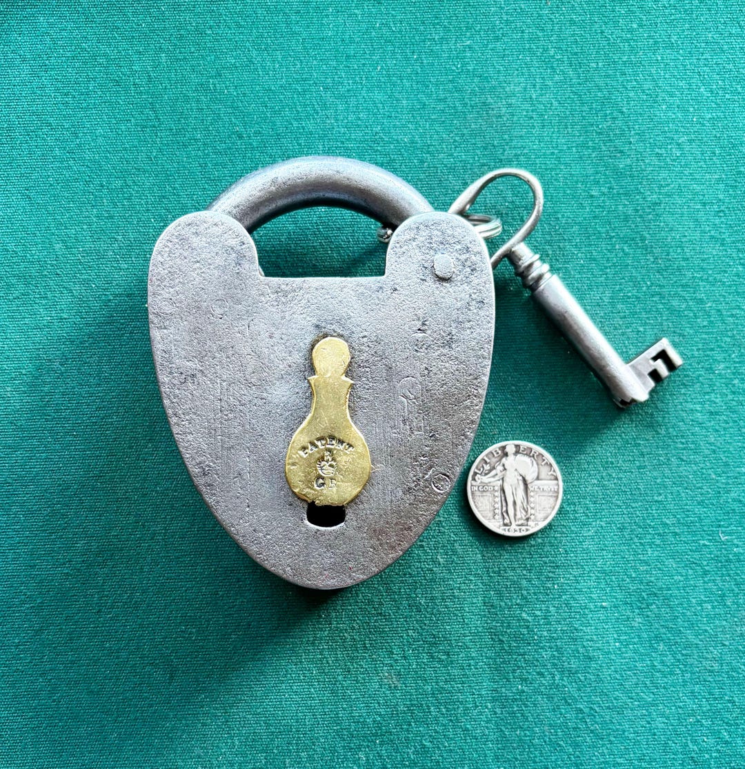 Large Antique GEORGIAN ERA BRITISH Lever Padlock 4 1/4" Tall + Operable ...