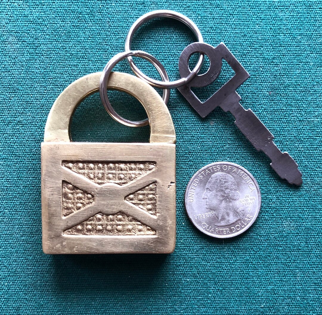 Antique Small Rectangular Cast Brass Decorative Padlock + 1 Operable ...