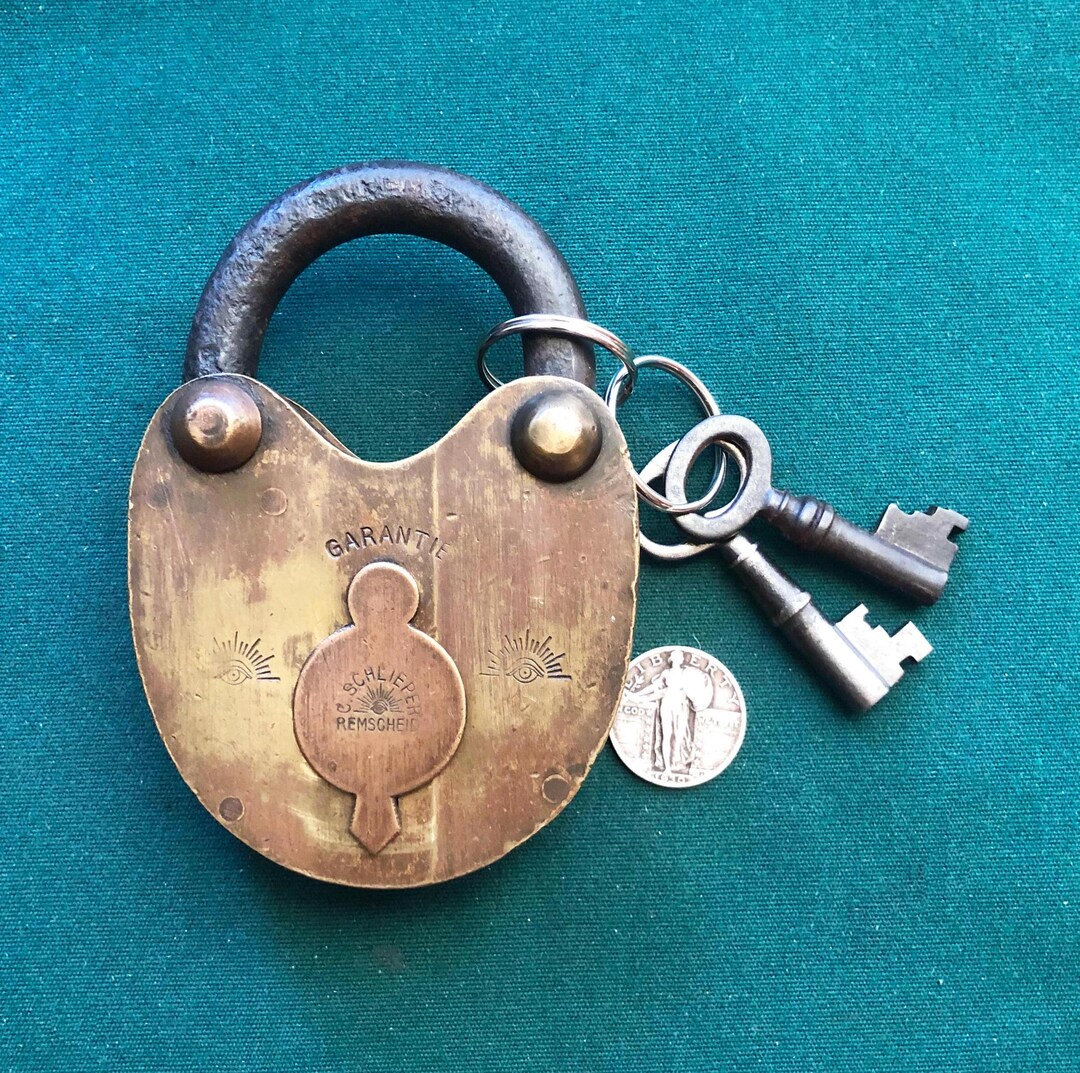 Vintage LARGE Brass GERMAN Lever Padlock + 2 Operable Keys – Early ...