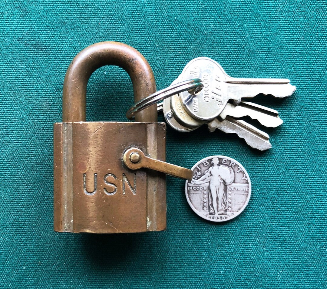 Vintage Brass United States Navy USN Pin Tumbler Padlock + Original Key ...