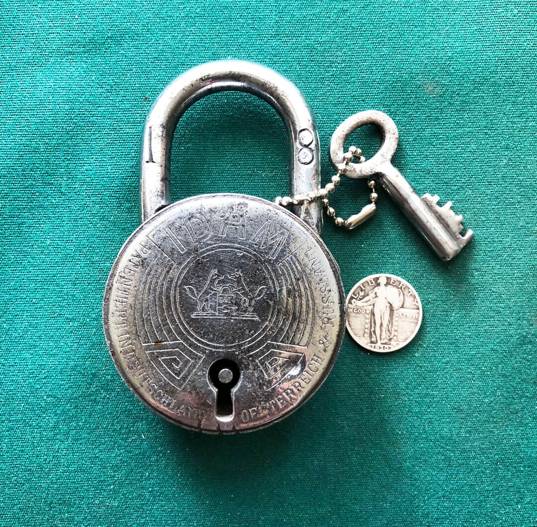 Vintage Large Steel GERMAN Multi Lever Padlock 2 Operable Keys 1940s ...