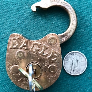 Antique EAGLE 3-lever Cast Brass Padlock + 1 Operable Key – Early 1900s ...