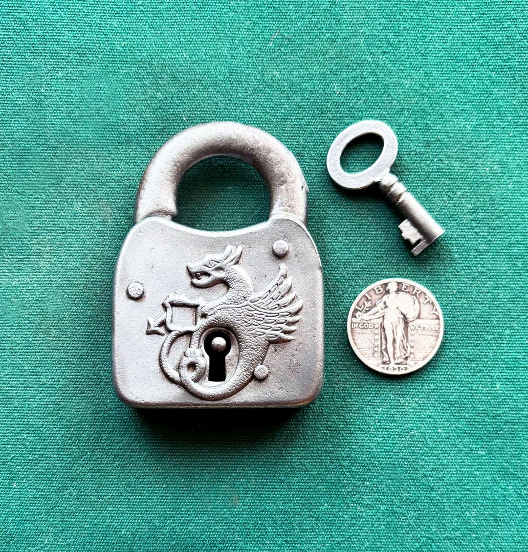 Pressed Metal Warded Lever MYTHICAL GRIFFON or DRAGON Story Padlock 2 3 ...