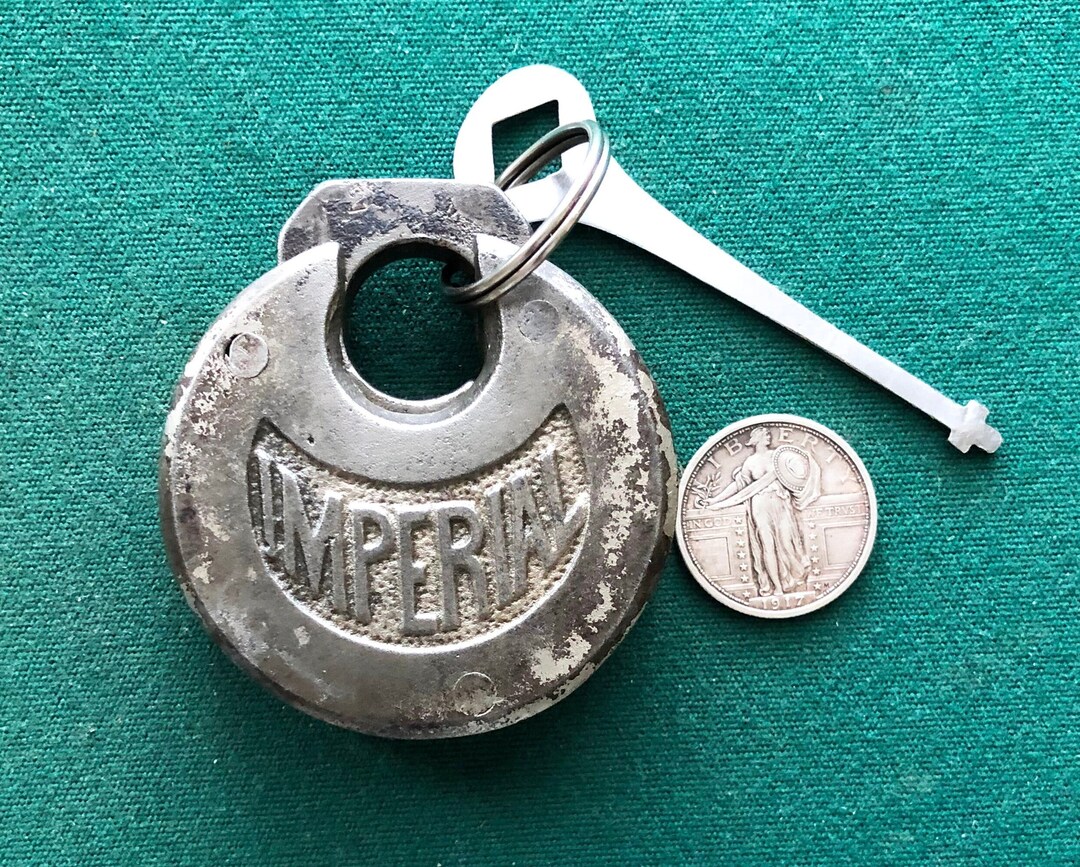 Antique Cast Steel IMPERIAL Warded Lever Padlock + 1 Operable Key ...