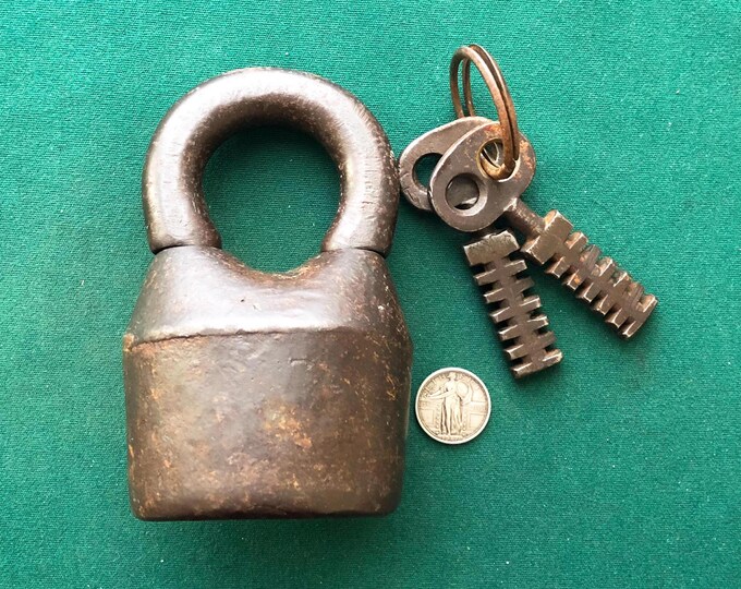 Huge Antique Cast Iron STAR LOCK WORKS Scandinavian Padlock + 2 ...