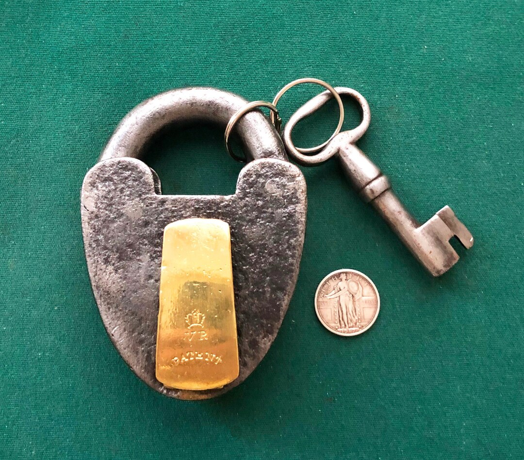 Antique Victorian British Padlock – Original Steel Key, VR Crown Marked ...