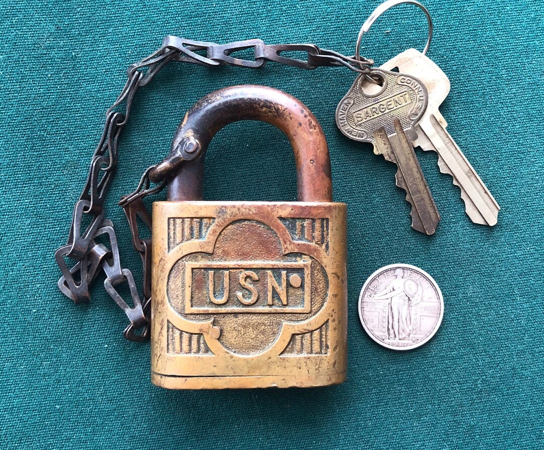 Antique Brass United States Navy USN Pin Tumbler SARGENT Padlock ...