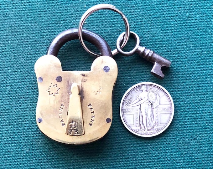 Vintage Small British VICTORIAN Brass Lever Cabinet Padlock + 1 ...