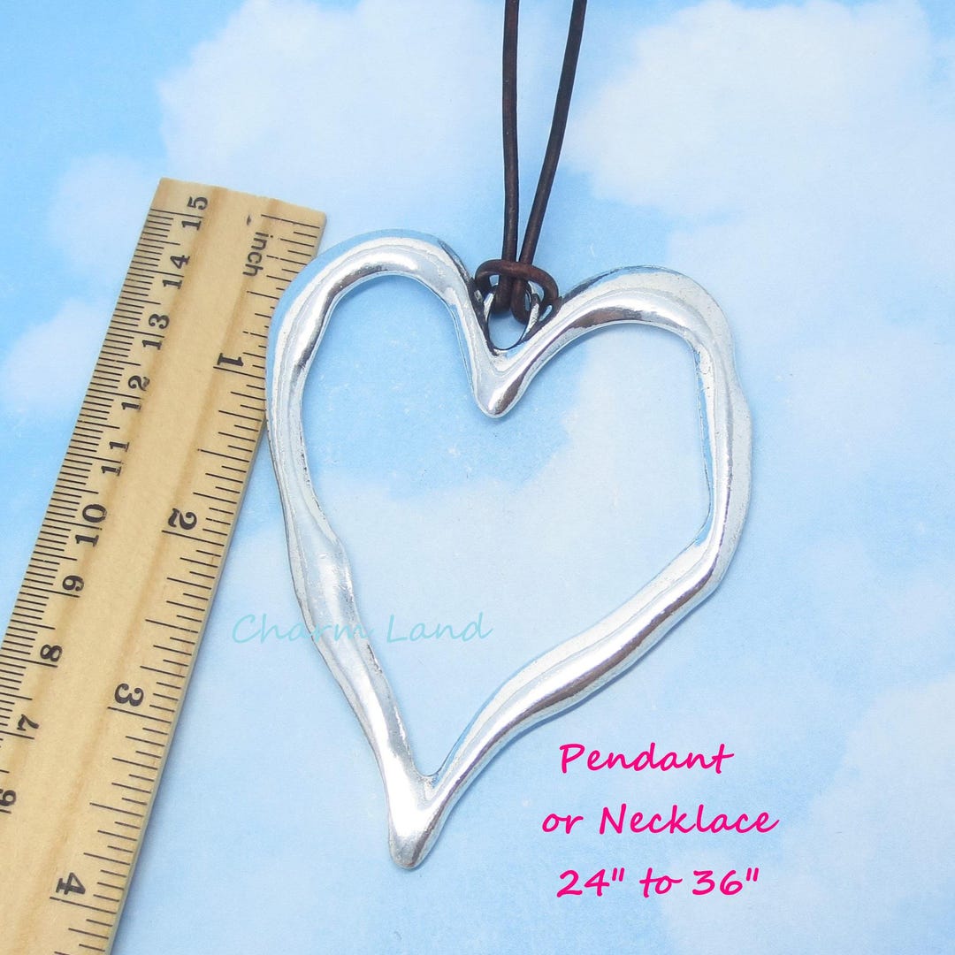 Large Open Heart Necklace or Pendant Antiqued Silver Tone Genuine ...