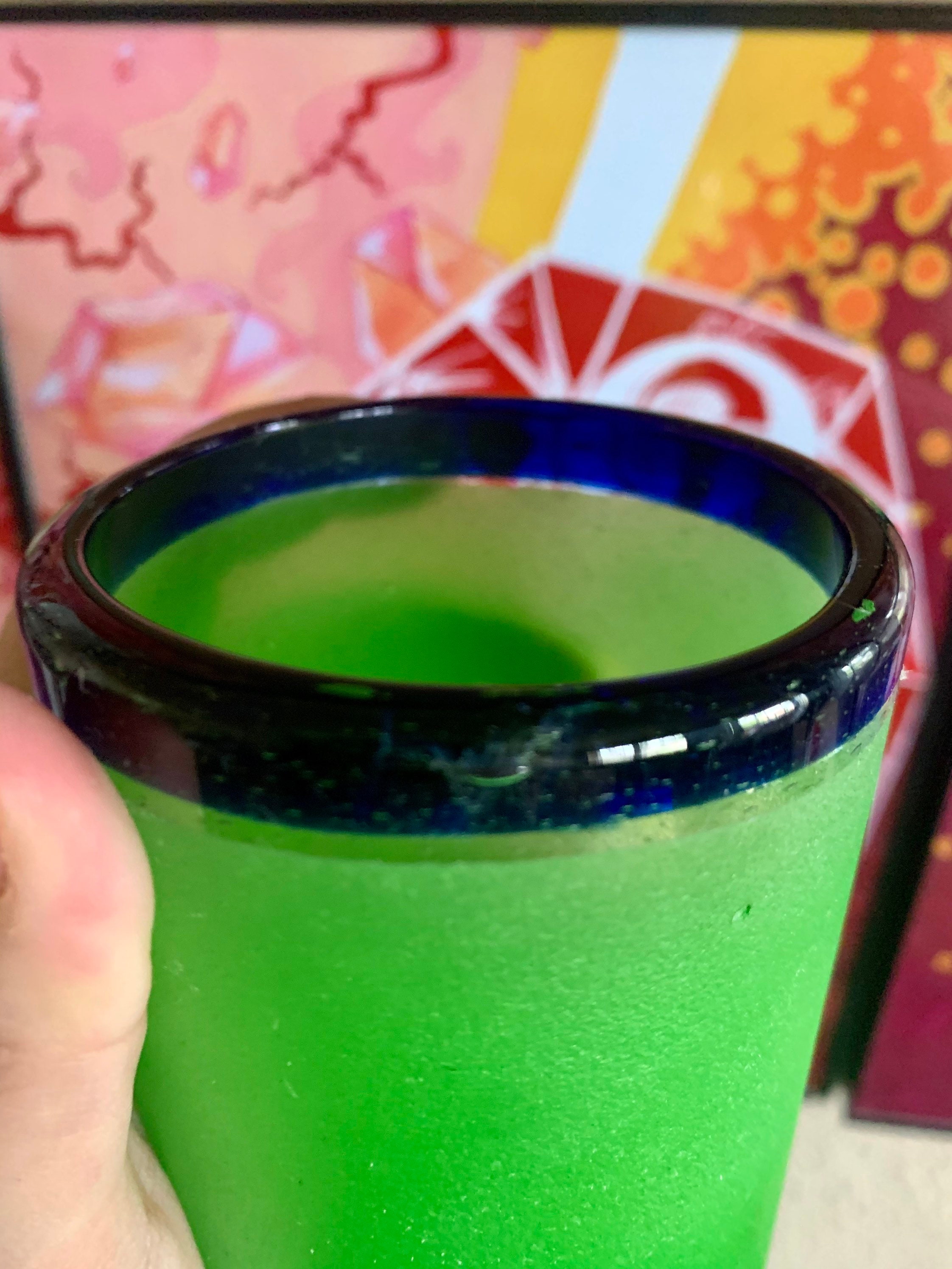 Emerald Green Blue Rimmed Margarita Pitcher and 6 Drinking Glasses Set ...