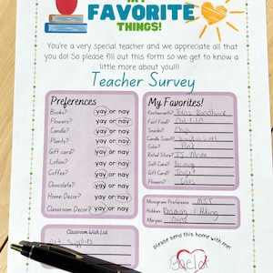 Teacher Appreciation Survey, All About My Teacher, My Teachers Favorite ...