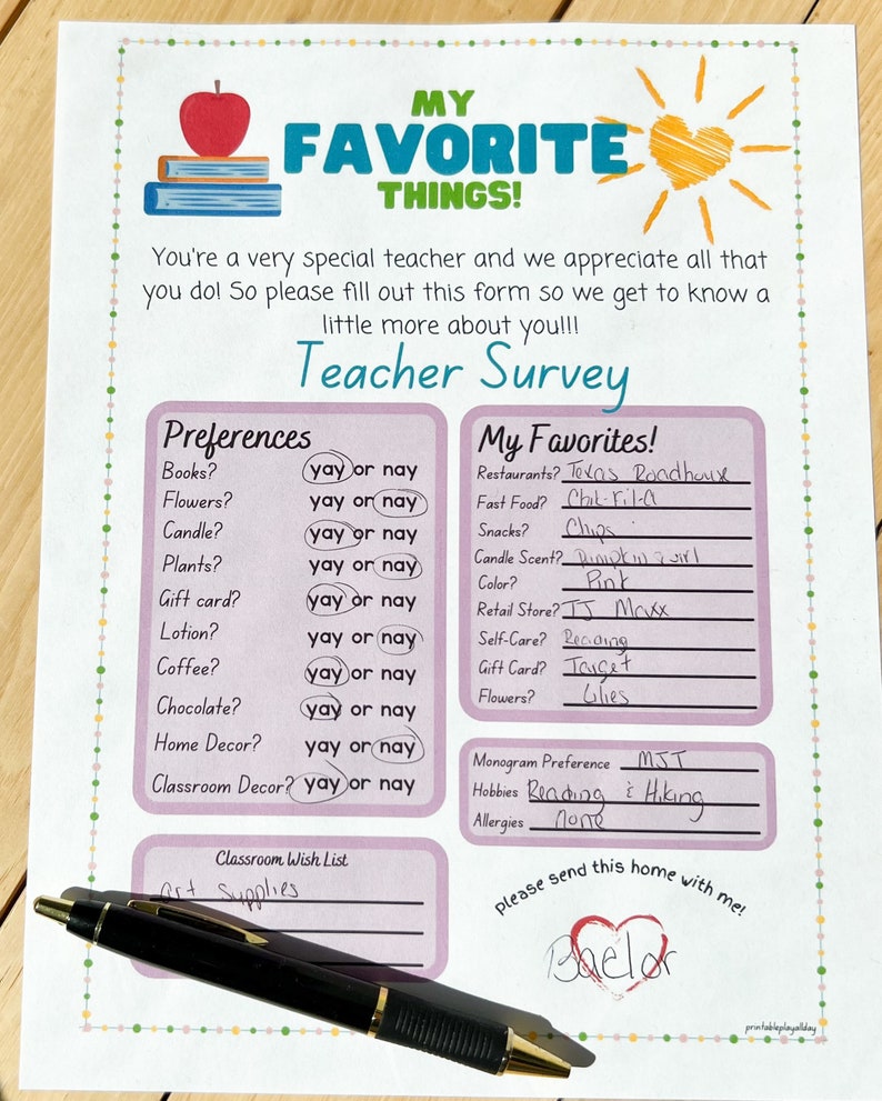 Teacher Appreciation Survey All About My Teacher My Teachers | Etsy