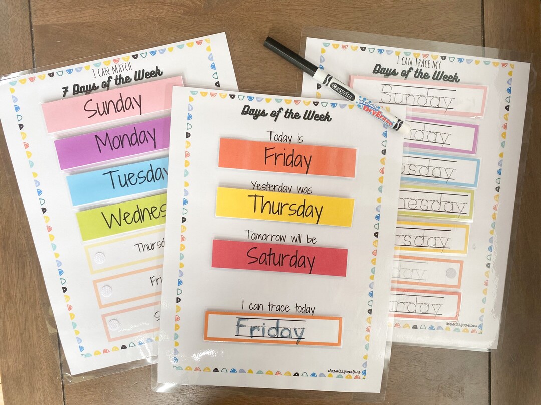 Days of the Week Printable, Circle Time Calendar, Kindergarten Learning ...