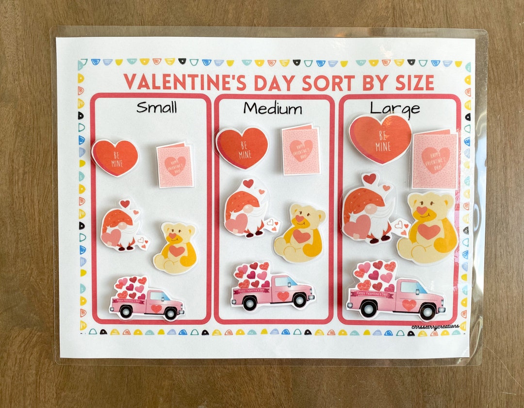 Valentine's Day Sort by Size Worksheet, Preschool Size Activity, Size ...