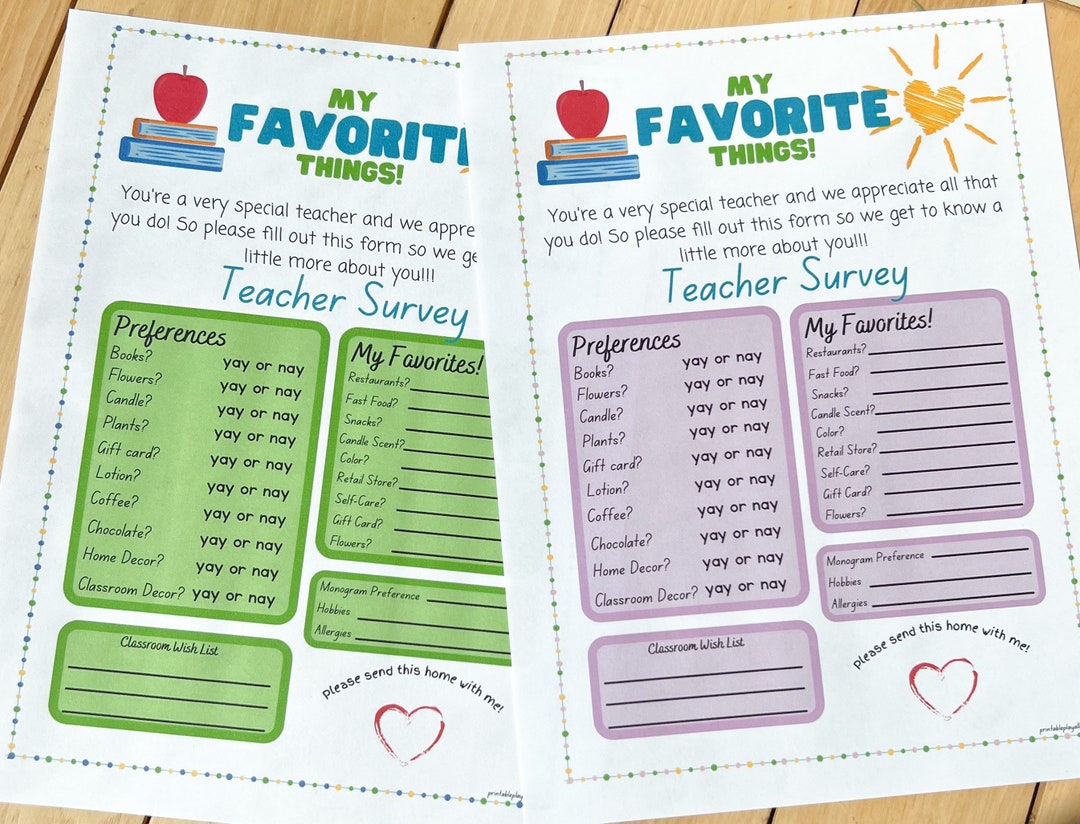 Teacher Appreciation Survey, All About My Teacher, My Teachers Favorite ...