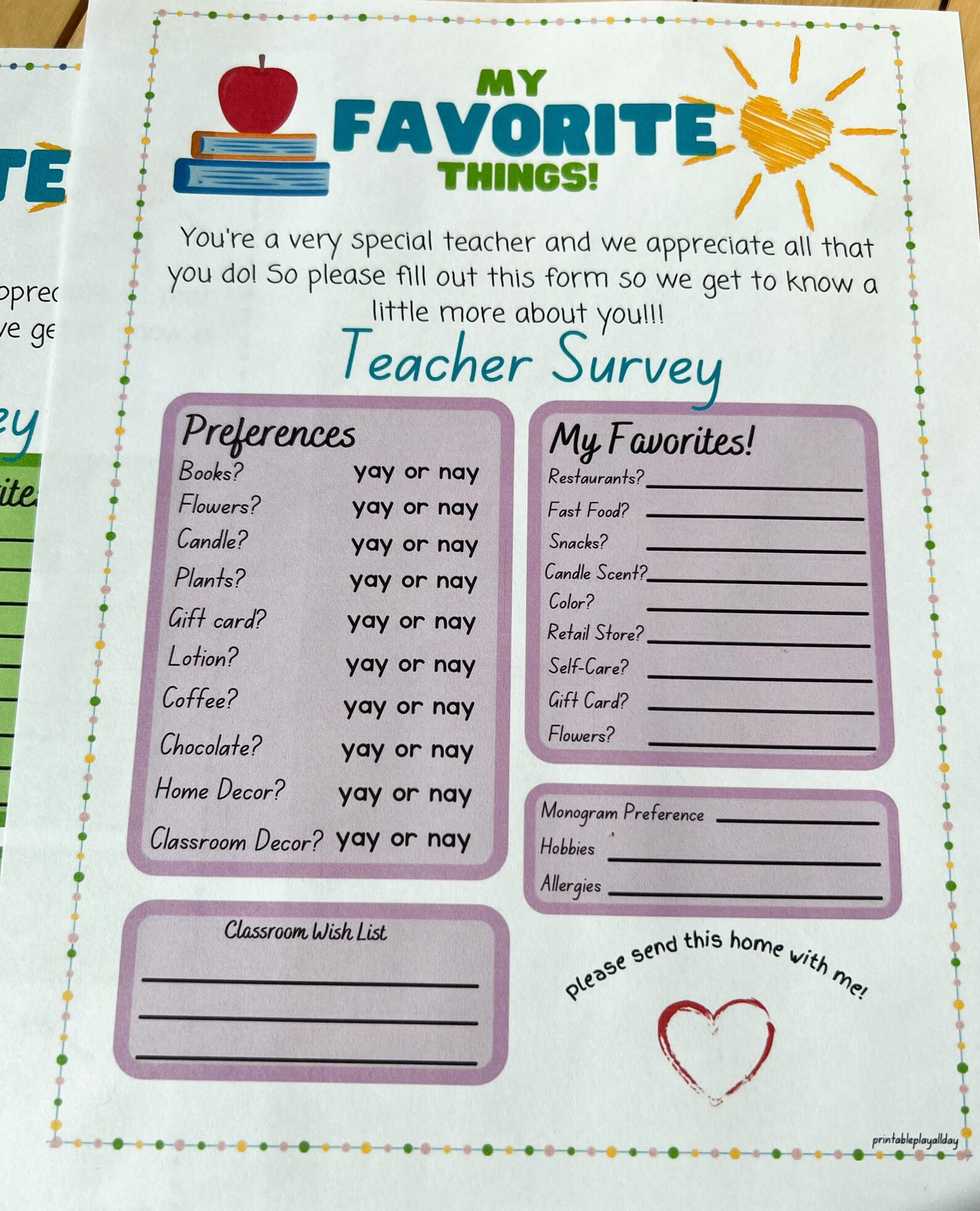 Teacher Appreciation Survey All About My Teacher My Teachers | Etsy