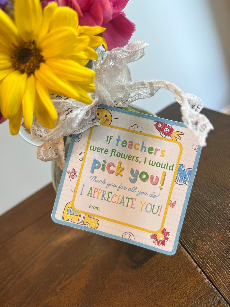 Flower End of Year Thank You Teacher Gift Tag, Teacher Gift Tag ...