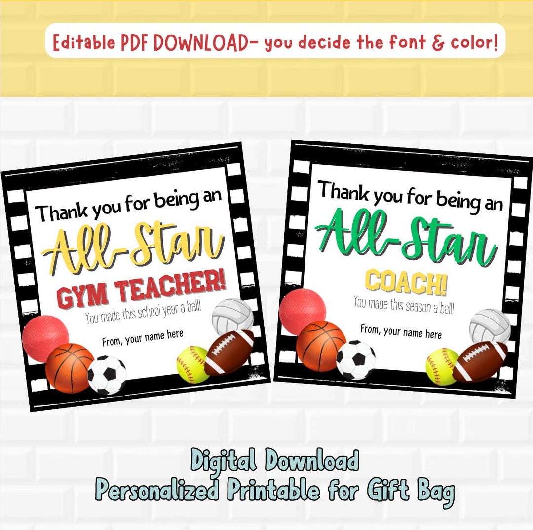 End of Year Thank You Tag, Gym Teacher Thank You Tag, PE Teacher ...
