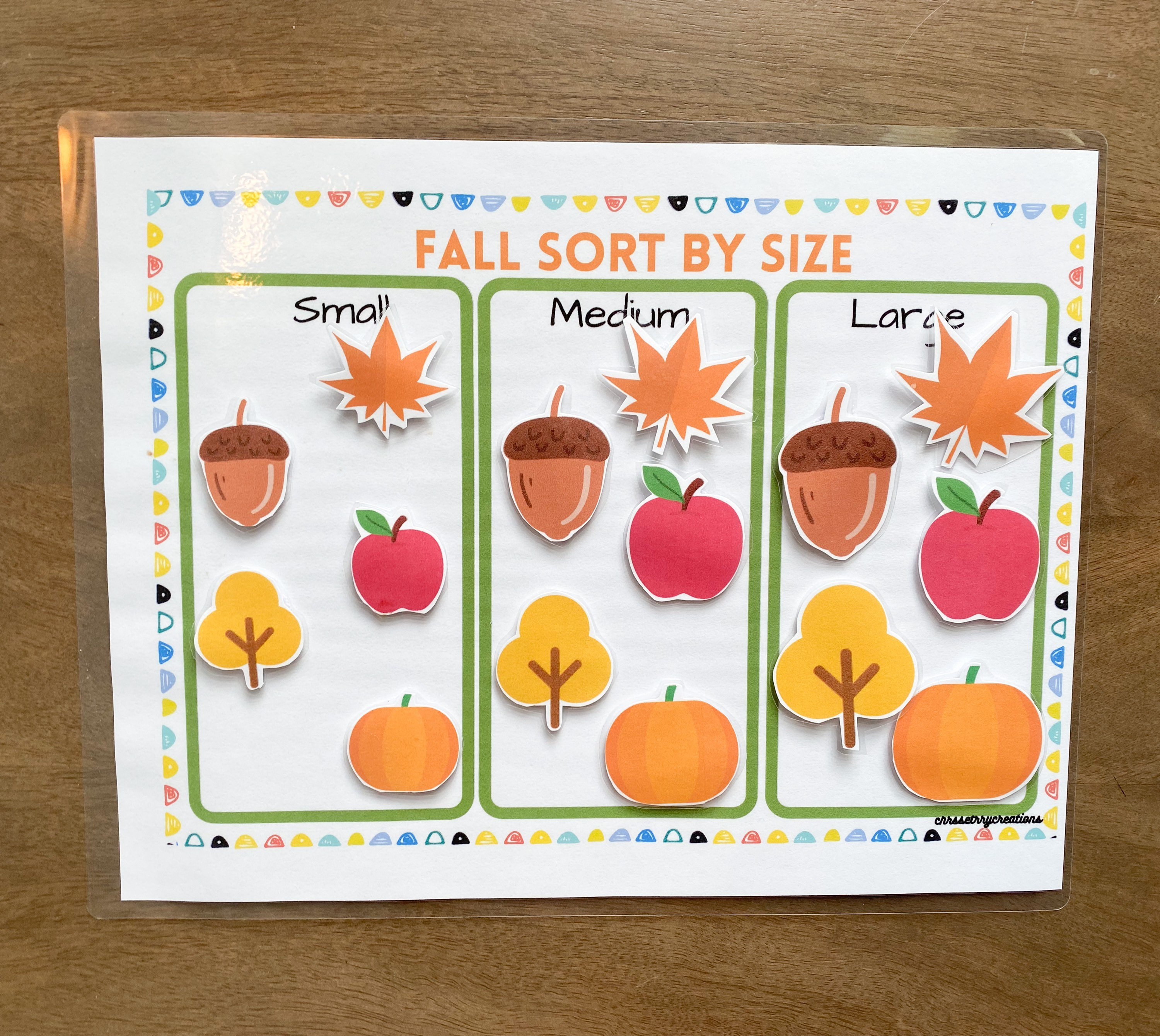 Fall Sort by Size Worksheet Thanksgiving Preschool Size | Etsy