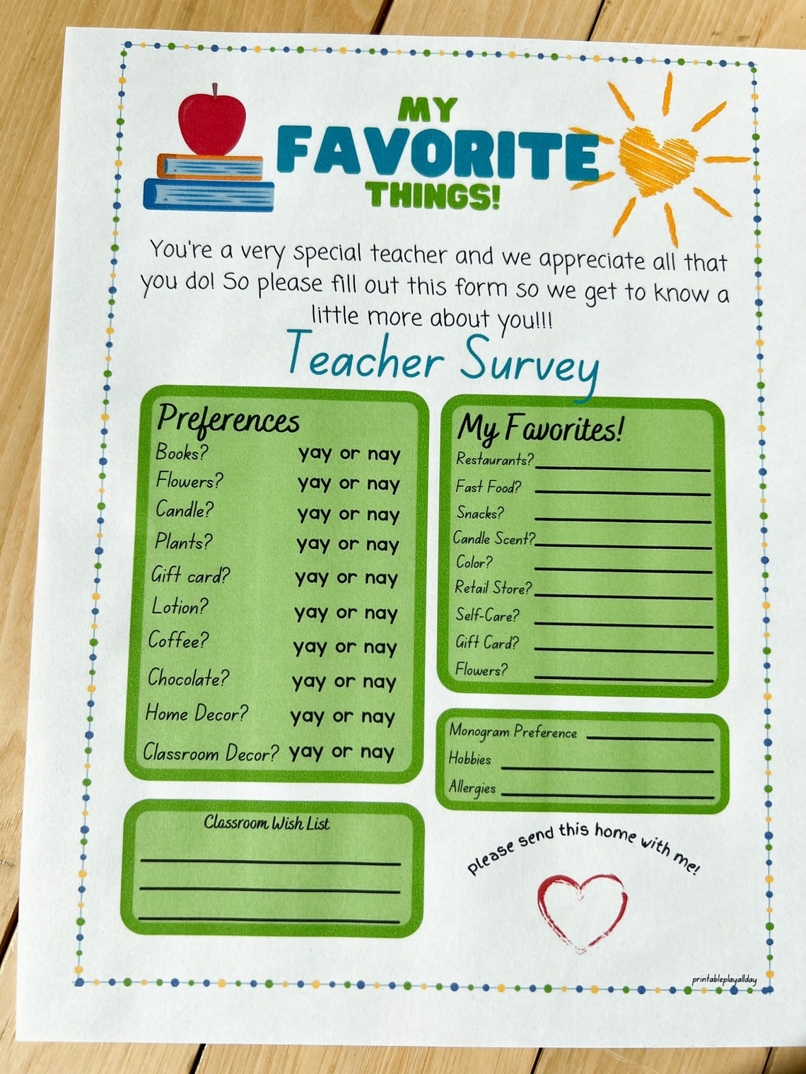 Teacher Appreciation Survey, All About My Teacher, My Teachers Favorite ...