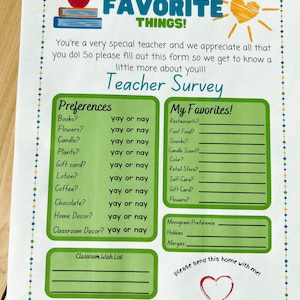 Teacher Appreciation Survey, All About My Teacher, My Teachers Favorite ...
