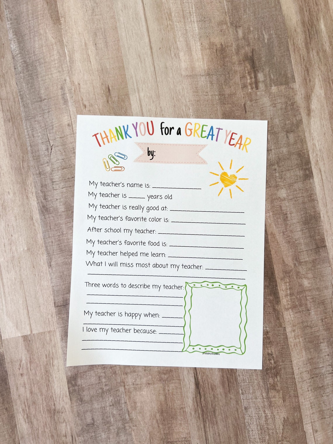 All About My Teacher Survey End of School Year Printable - Etsy