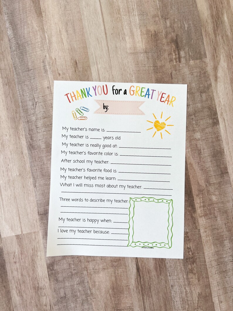 All About My Teacher Survey End of School Year Printable - Etsy