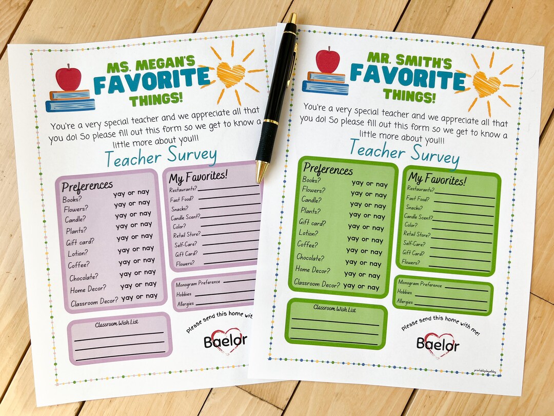 Personalized Teacher Appreciation Survey, All About My Teacher, My ...