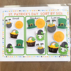 St. Patrick's Day Sort by Size Worksheet, Preschool Size Activity, Size ...