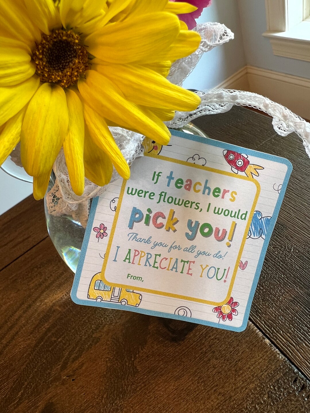 Flower End of Year Thank You Teacher Gift Tag, Teacher Gift Tag ...