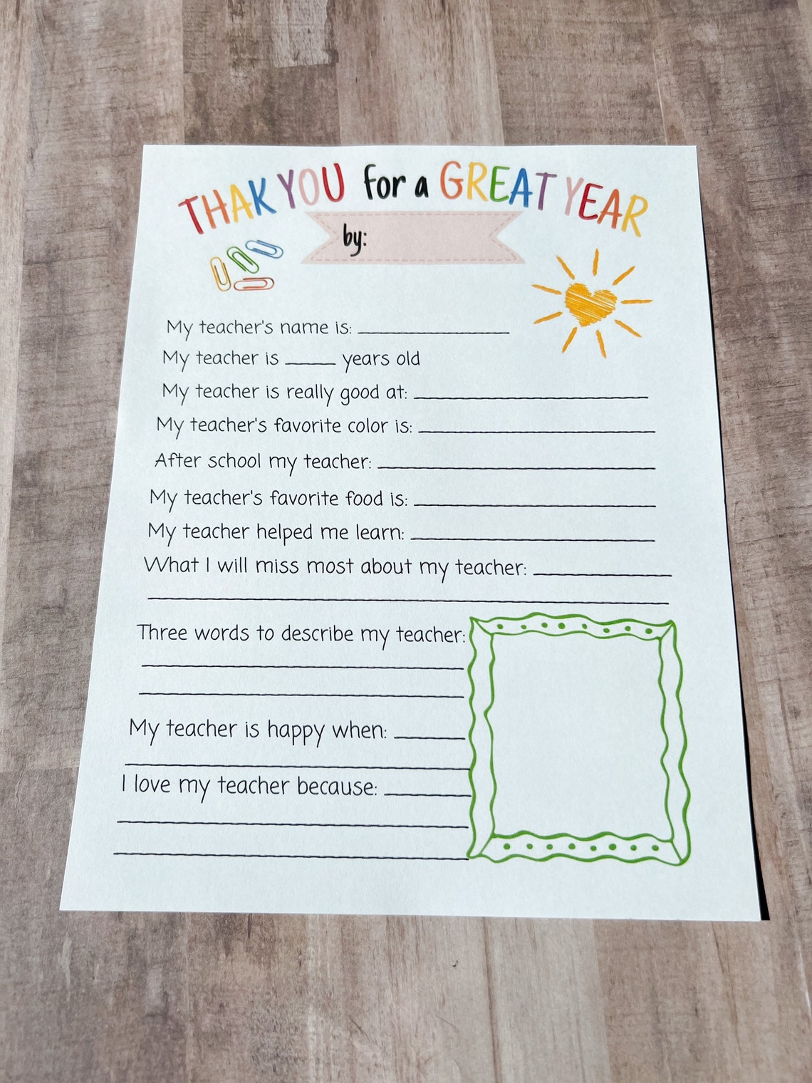 All About My Teacher Survey End of School Year Printable - Etsy