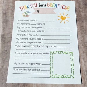 All About My Teacher Survey End of School Year Printable - Etsy
