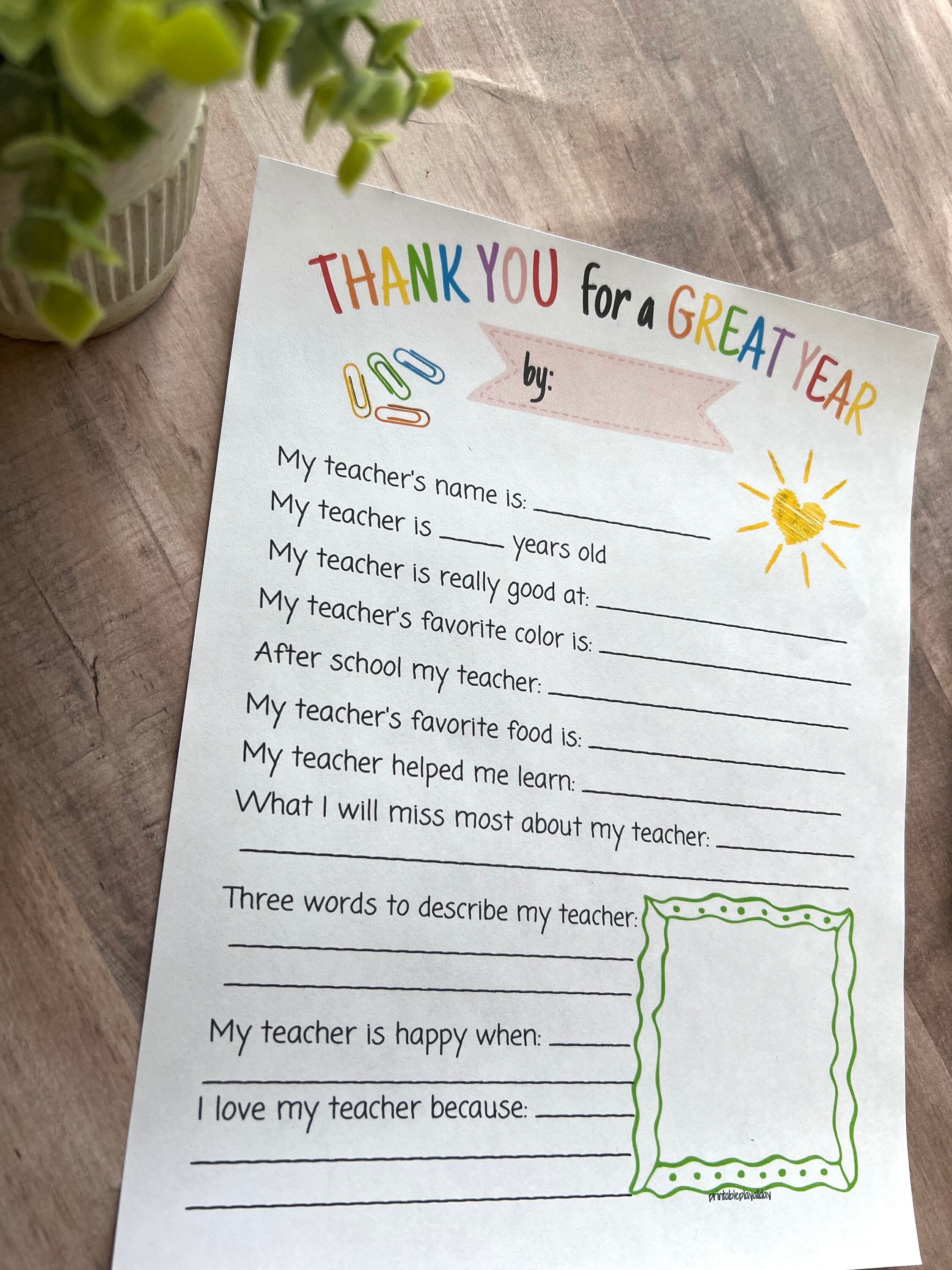 All About My Teacher Survey, End of School Year Printable, Teacher ...
