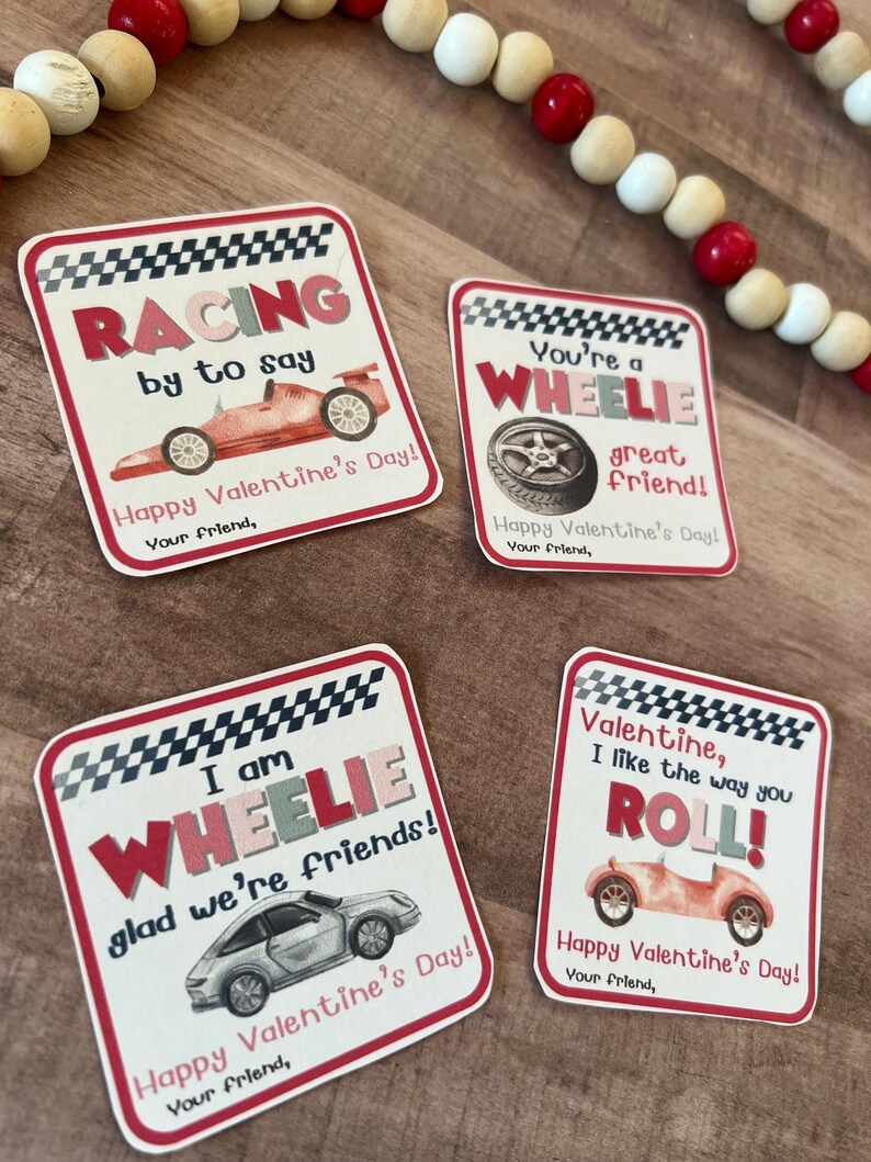 Race Car Valentine's Day Tag, Race Car Valentine Gift Label, Class ...