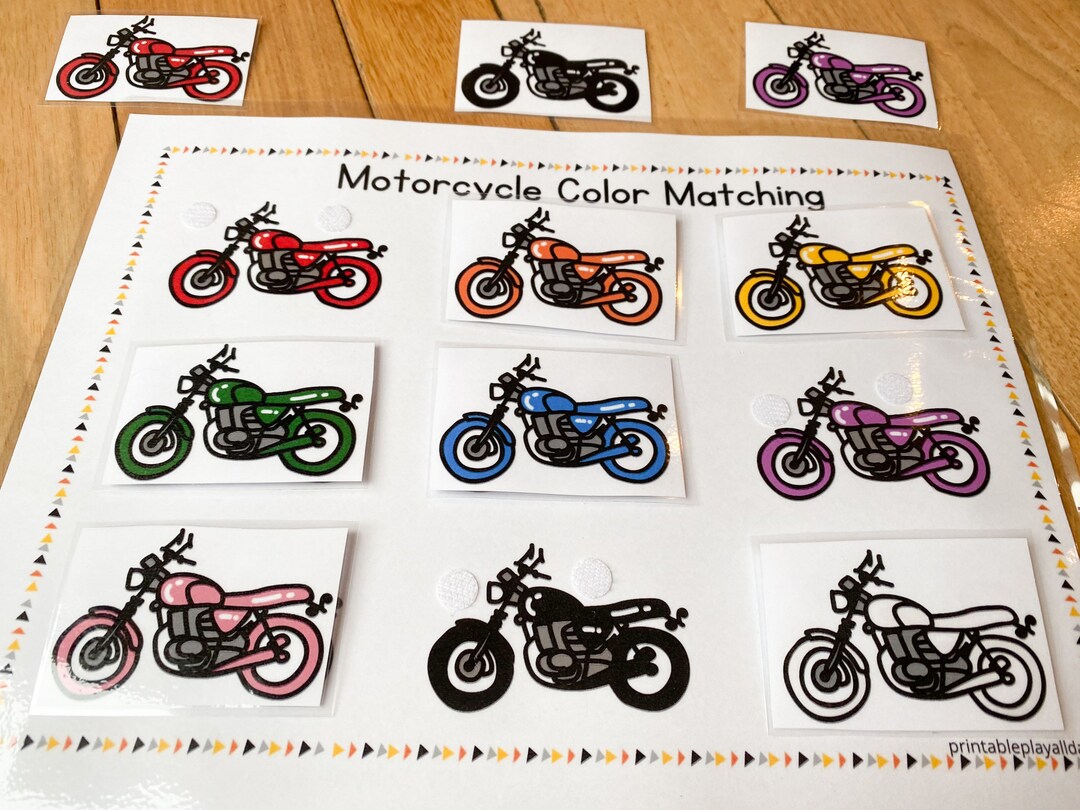Motorcycle Color Matching, Color Sorting, Toddler Activity, Preschool ...