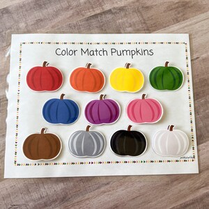 Fall Color Pumpkin Matching, Fall Busy Binder Printable, Preschool ...