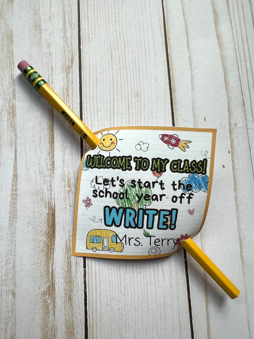 Personalized First Day of School Tag, Pencil Welcome to My Class Gift ...