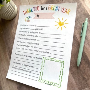 All About My Teacher Survey, End of School Year Printable, Teacher ...