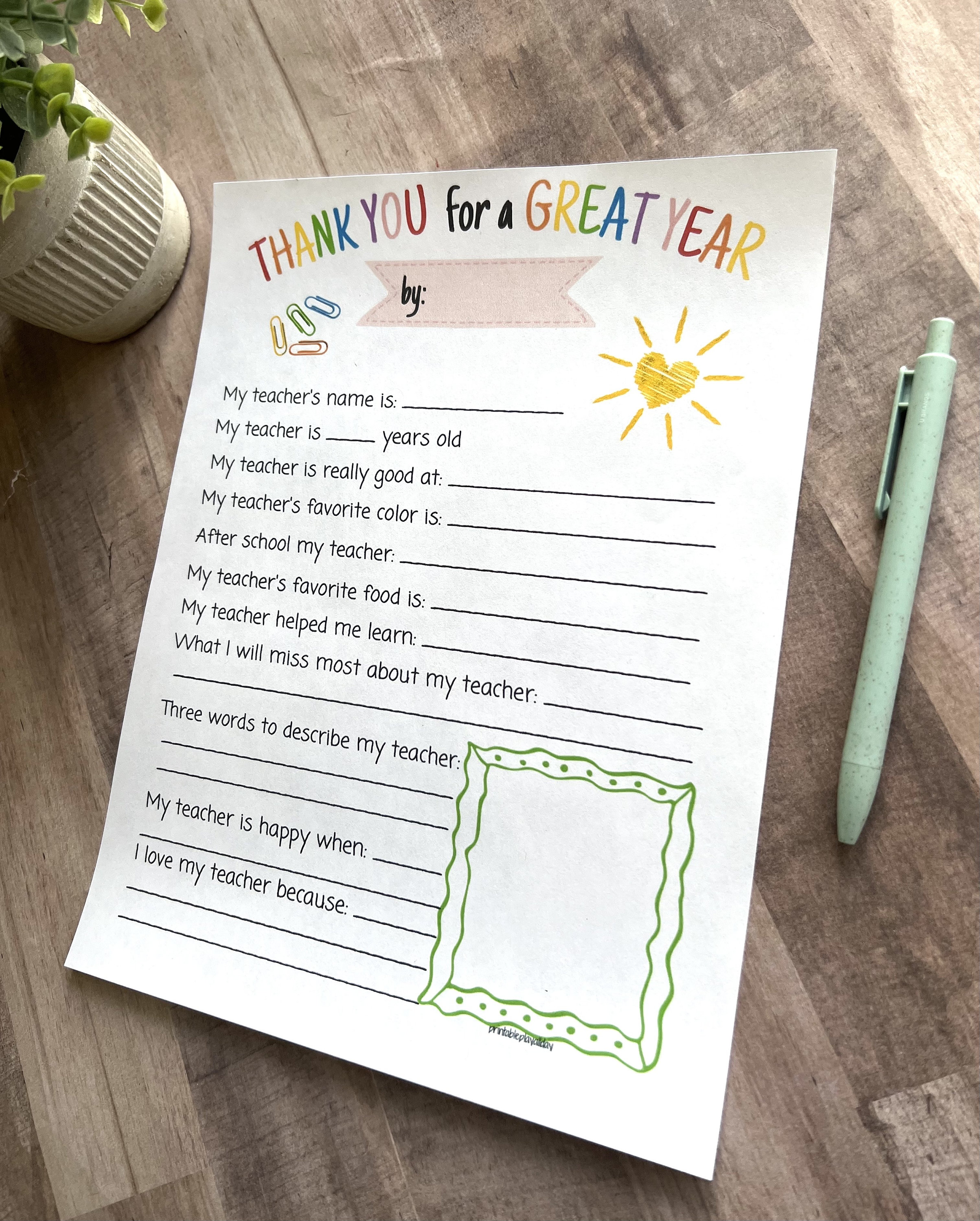 All About My Teacher Survey, End of School Year Printable, Teacher ...