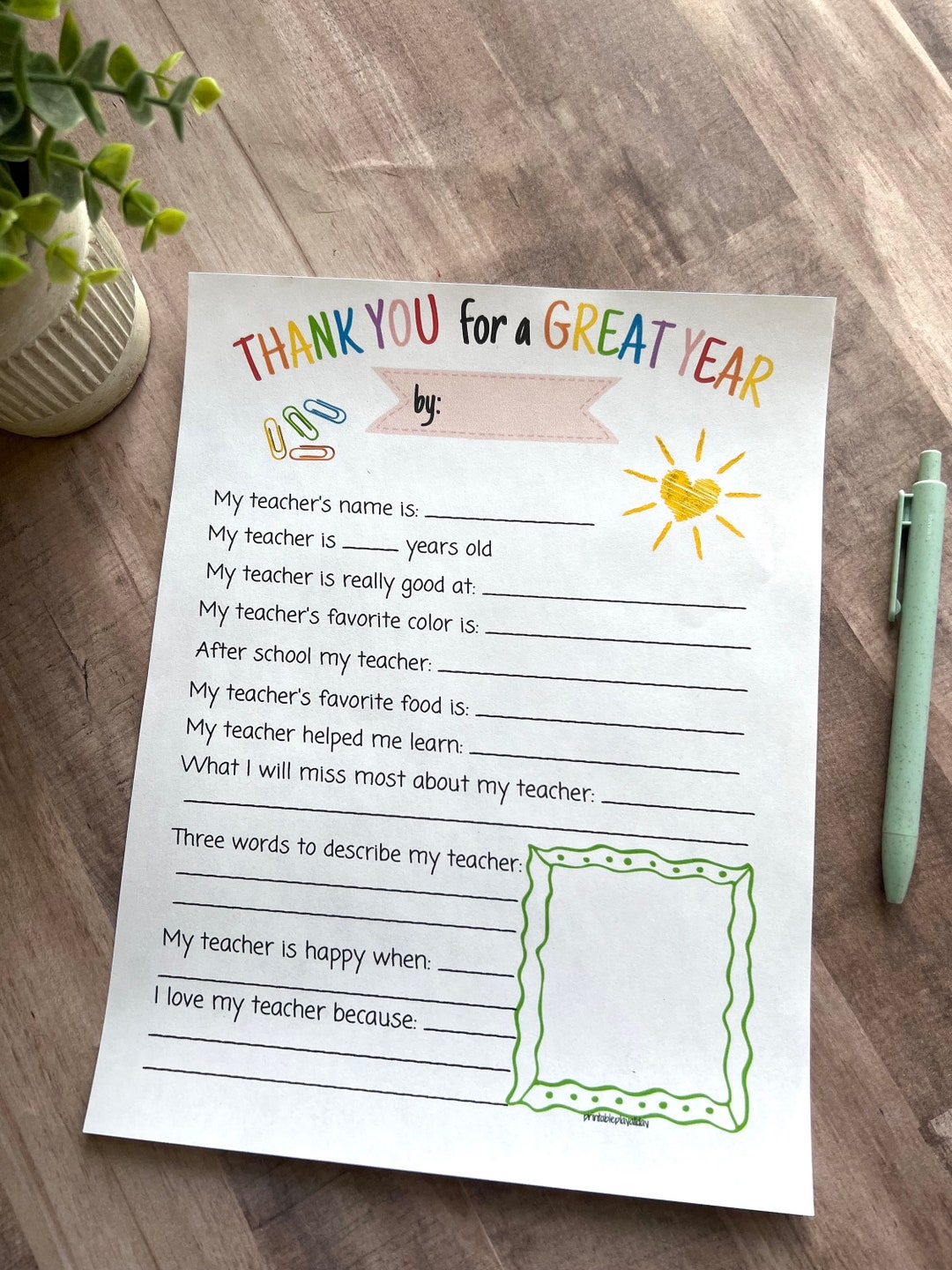 All About My Teacher Survey, End of School Year Printable, Teacher ...