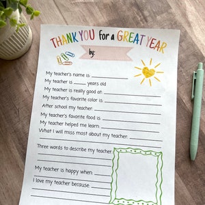 All About My Teacher Survey, End of School Year Printable, Teacher ...