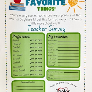 Personalized Teacher Appreciation Survey, All About My Teacher, My ...