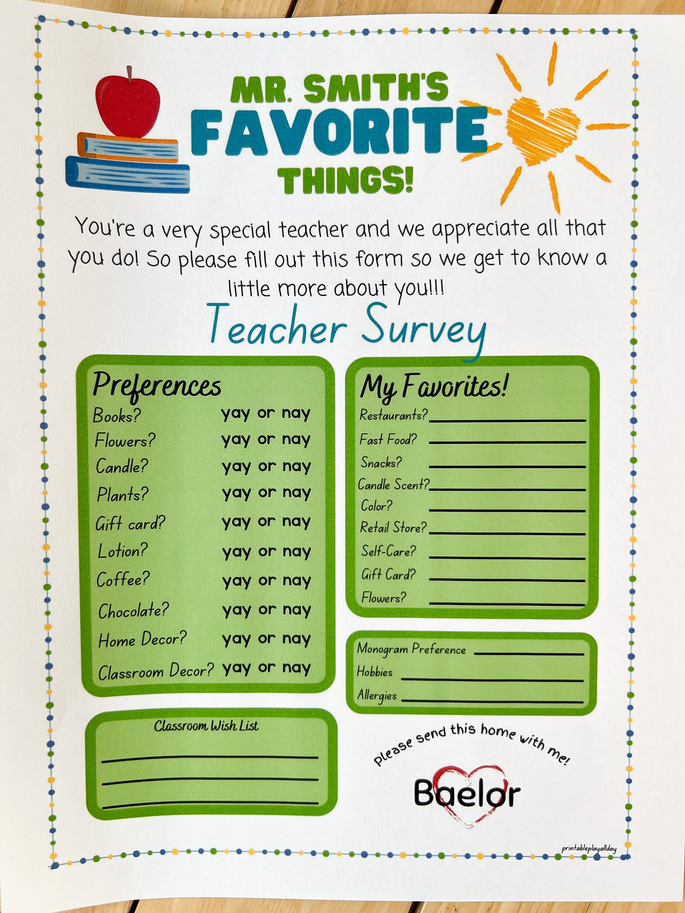 Personalized Teacher Appreciation Survey, All About My Teacher, My ...