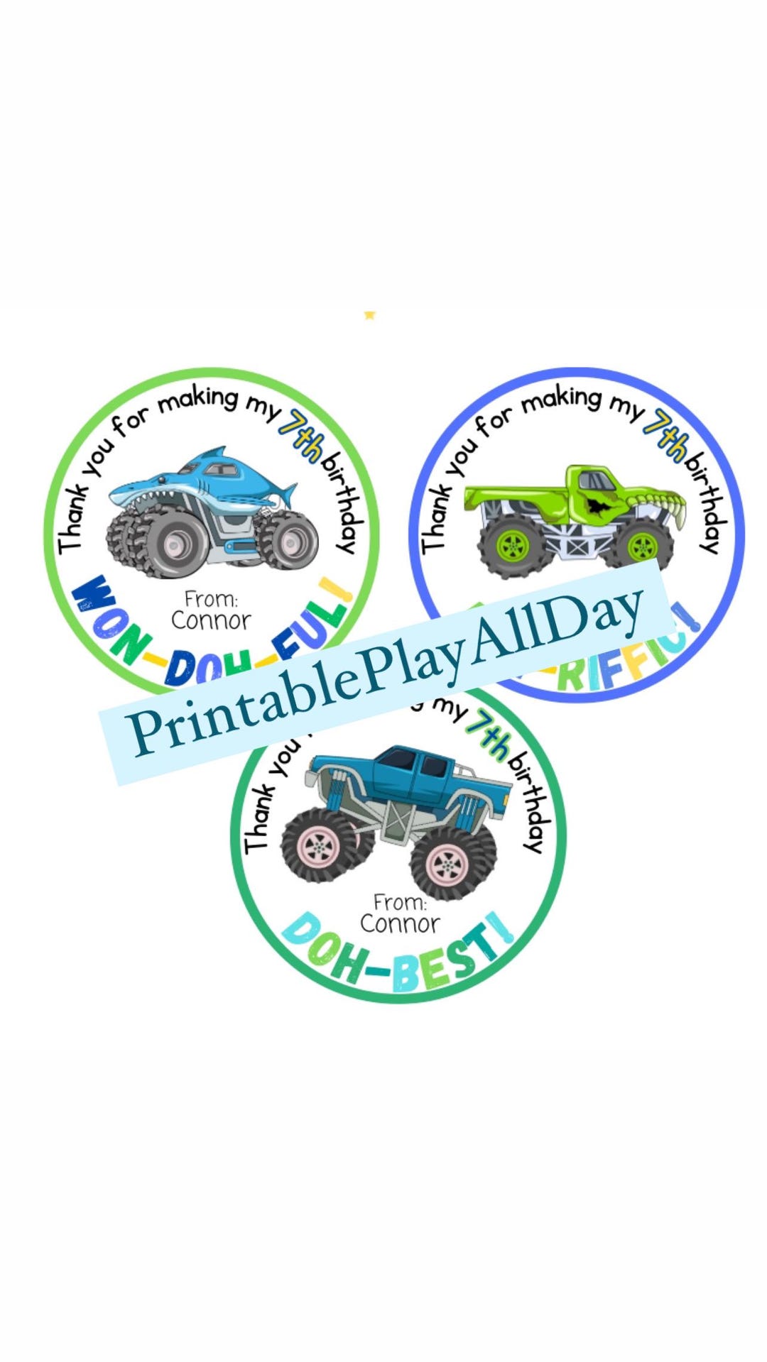 Personalized Monster Truck Birthday Play-doh Tag, Birthday Playdoh ...