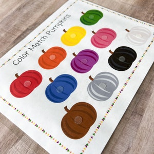 Fall Color Pumpkin Matching, Fall Busy Binder Printable, Preschool ...