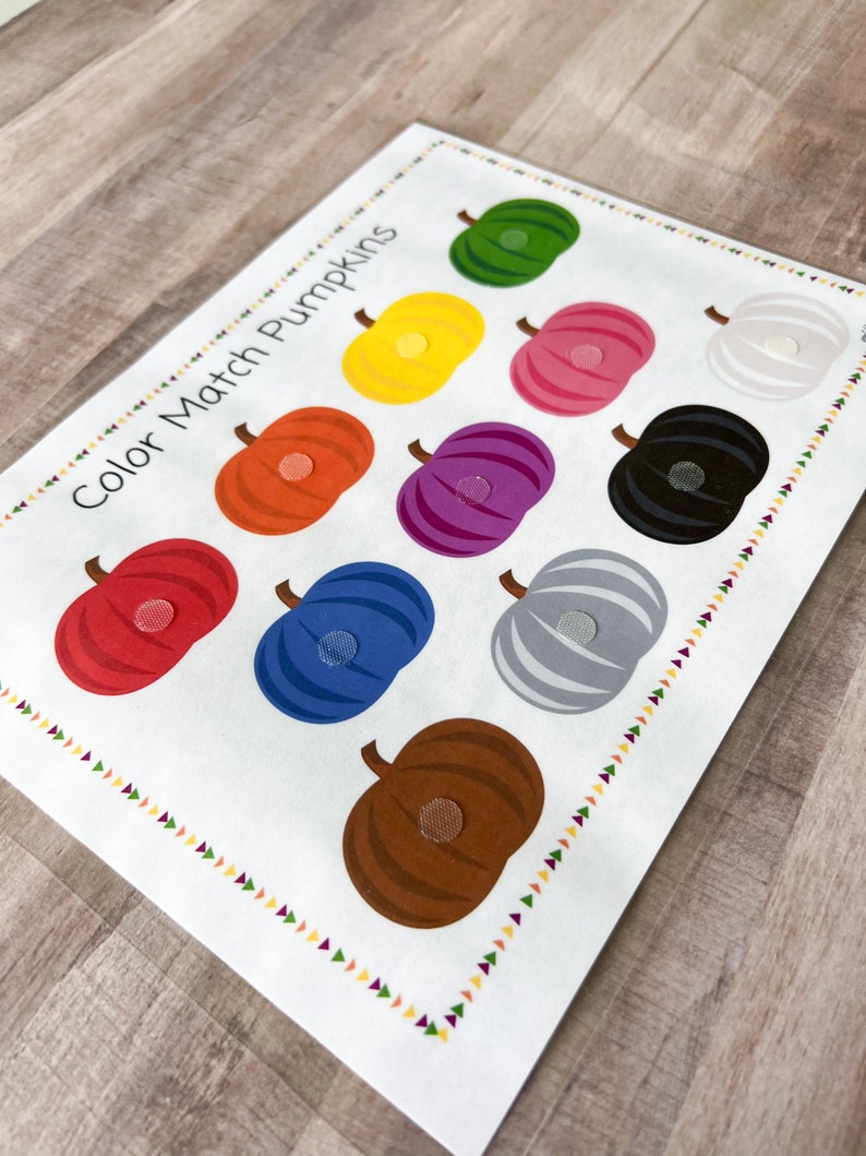 Fall Color Pumpkin Matching, Fall Busy Binder Printable, Preschool ...