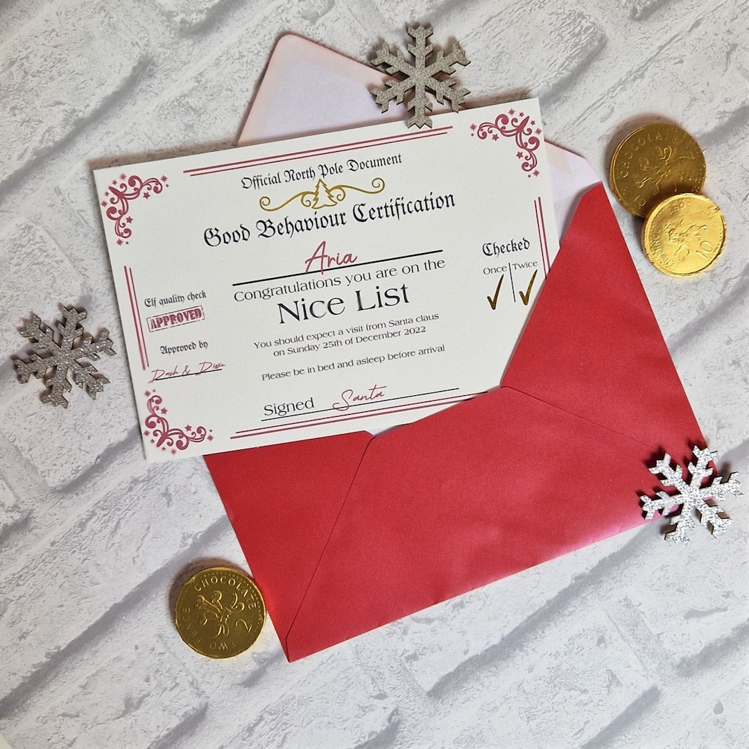 Personalised Nice List Certificate Nice List Certificate - Etsy
