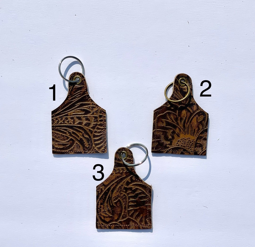 Floral Embossed Leather Ear Tag Keychains - Etsy