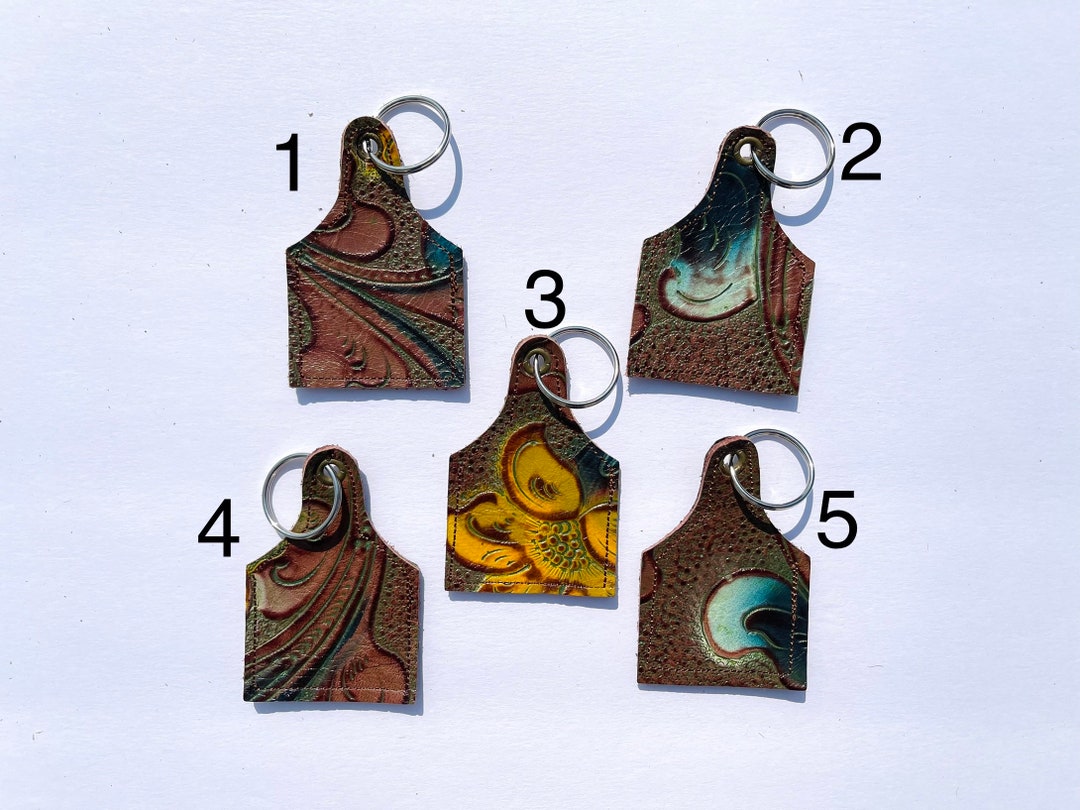 Alamo Embossed Leather Ear Tag Keychains - Etsy